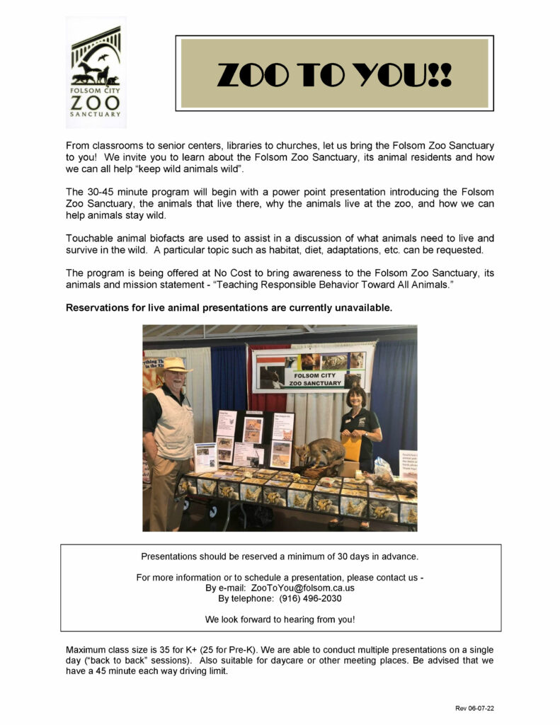 EDUCATION PROGRAMS - Friends of the Folsom Zoo Sanctuary